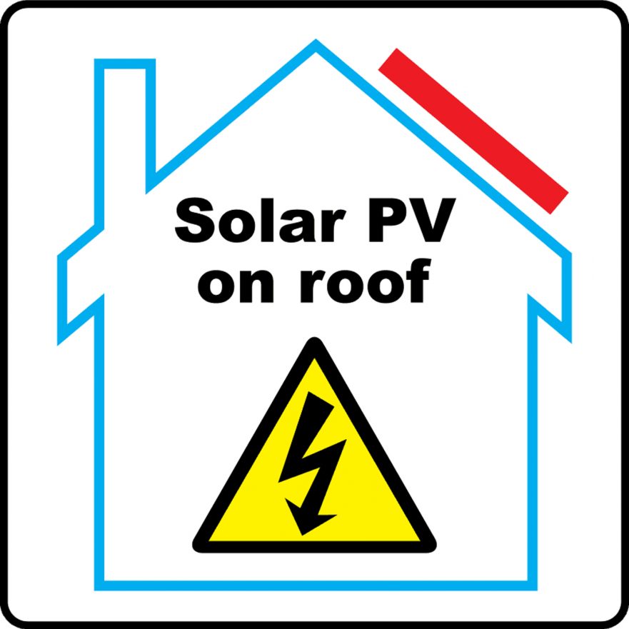 Solar PV on Roof Warning Stickers – 10cm x 10cm – Packs 1 to 1000 ...